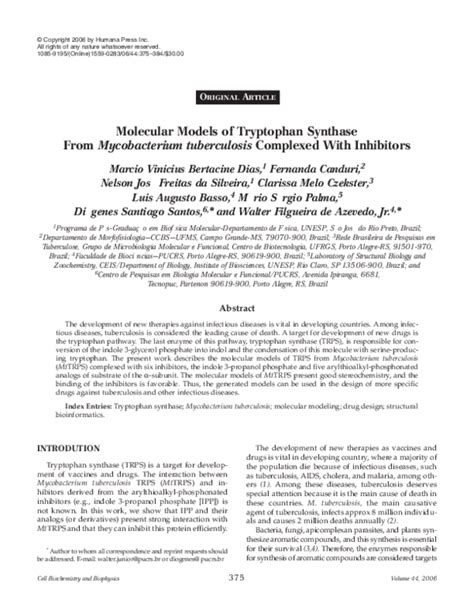 Pdf Molecular Models Of Tryptophan Synthase From Mycobacterium Tuberculosis Complexed With