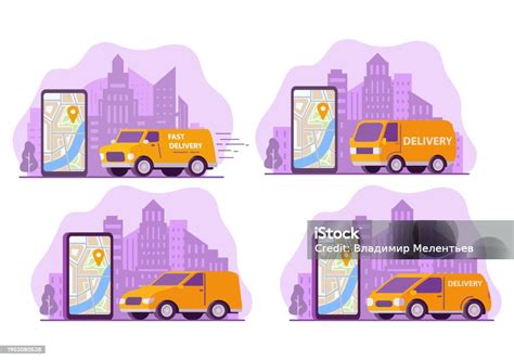 Online Delivery Serviceonline Order Tracking With Mapdelivery Service App On Smartphone Stock