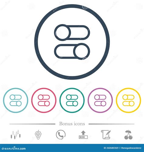 Horizontal Toggle Switches Outline Flat Color Icons In Round Outlines Stock Vector