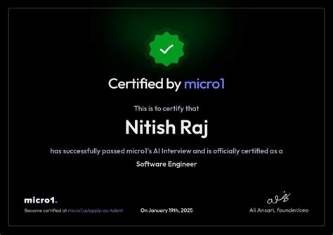 Nitish Raj On Linkedin Micro1certified Ai Softwareengineer Learning Tech