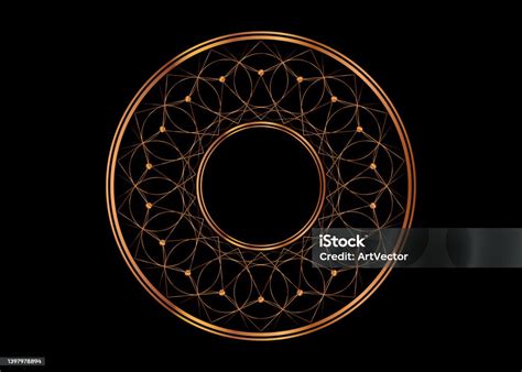장식적인 둥근 금 구조 꽃 장식품을 가진 디자인을 위한 만다라 엽서 초대장 책 섬유 조각 목재 가구 단조 인쇄를위한 서클 테두리 템플릿 검은 배경에 고립 된 벡터 고풍스런에