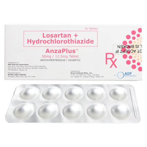 Anzaplus Losartan Potassium Hydrochlorothiazide 50mg 125mg Tablet