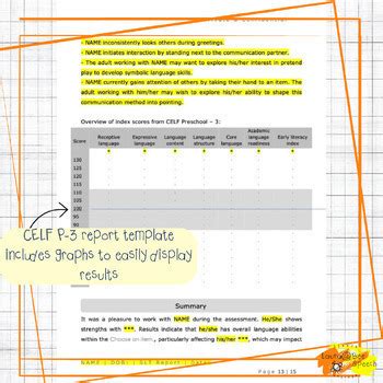 CELF P 3 Report Template IEP Goals Recommendations BUNDLE Speech Therapy