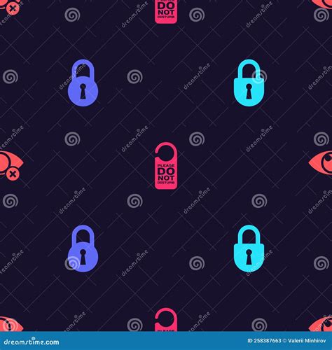 Set Lock Please Do Not Disturb And Invisible Or Hide On Seamless Pattern Vector Stock