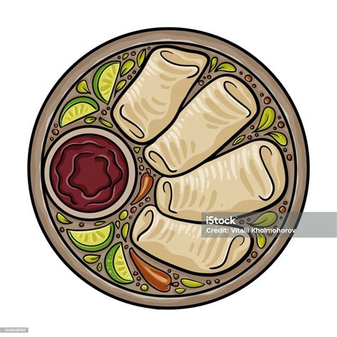 포피아 얇은 종이 같은 크레이프 또는 팬케이크 포장지는 조리 된 야채와 고기로 만든 채우기로 채워져 있습니다 말레이시아 요리