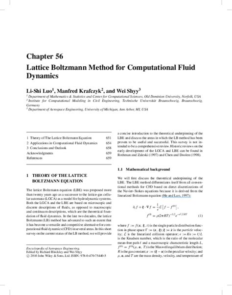 Pdf Lattice Boltzmann Method For Computational Fluid Dynamics