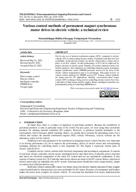 Pdf Various Control Methods Of Permanent Magnet Synchronous Motor Drives In Electric Vehicle