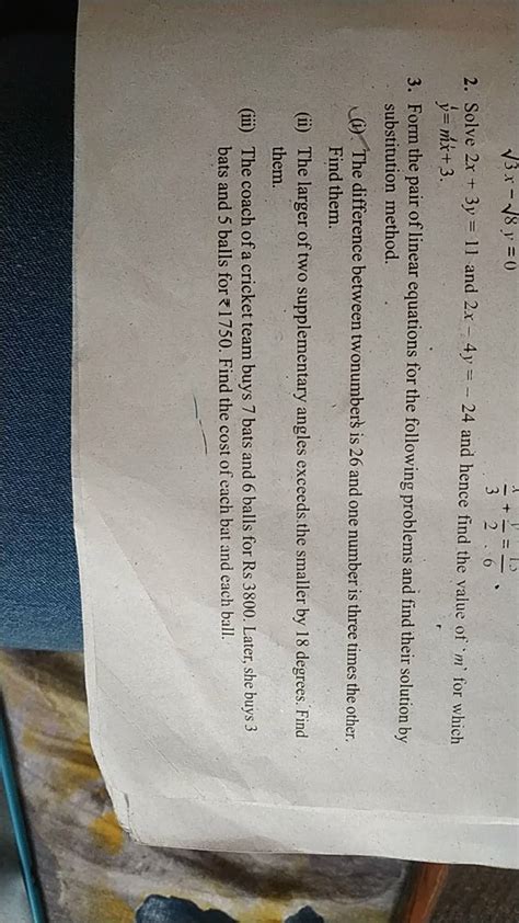 2 Solve 2x3y11 And 2x−4y−24 And Hence Find The Value Of M For Whi