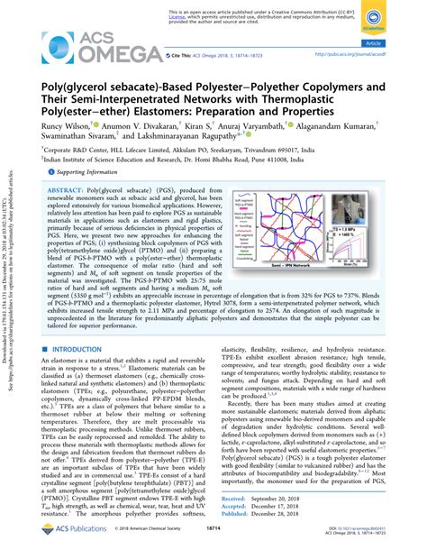 Pdf Poly Glycerol Sebacate Based Polyester Polyether Copolymers And Their Semi