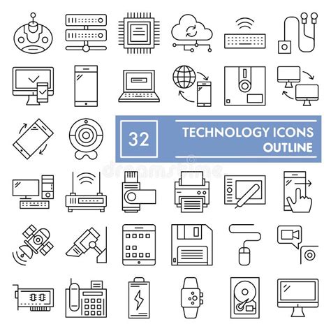 Technology Thin Line Icon Set Device Symbols Collection Vector Sketches Logo Illustrations