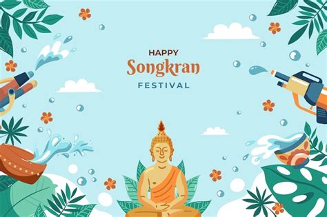 송크란 물 축제 축하를 위한 평평한 배경 무료 벡터