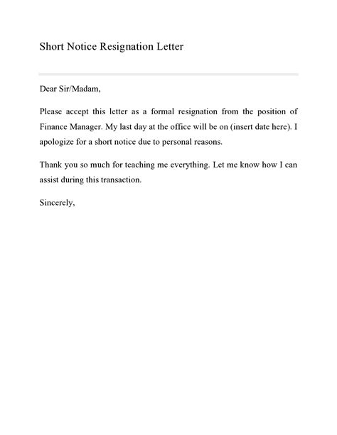 Resignation Letter Short Notice Letter Language Tips