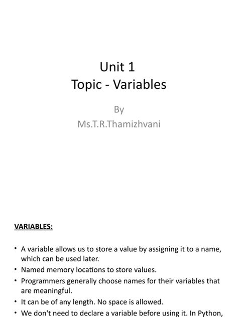 Unit1 Topic Variables Expressions And Statements Pdf Variable Computer Science