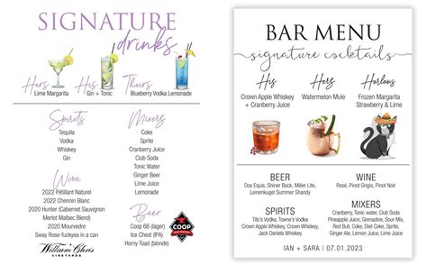 Bar Drink Menu Examples