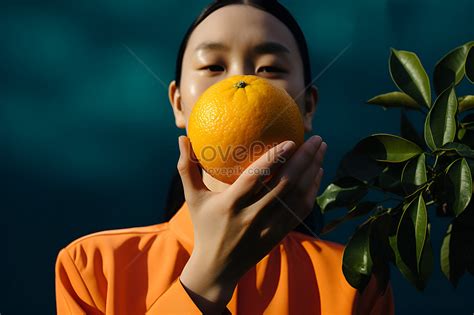 오렌지를 들고있는 여자