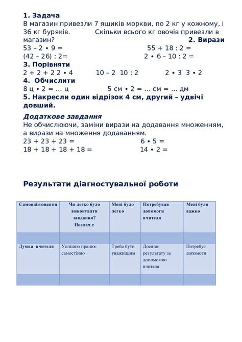 Діагностувальна робота з математики по темі Дія множення Множення і ділення на 2 2 клас