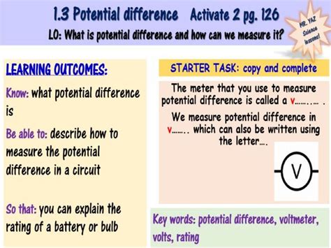 Potential Difference KS Science Teaching Resources
