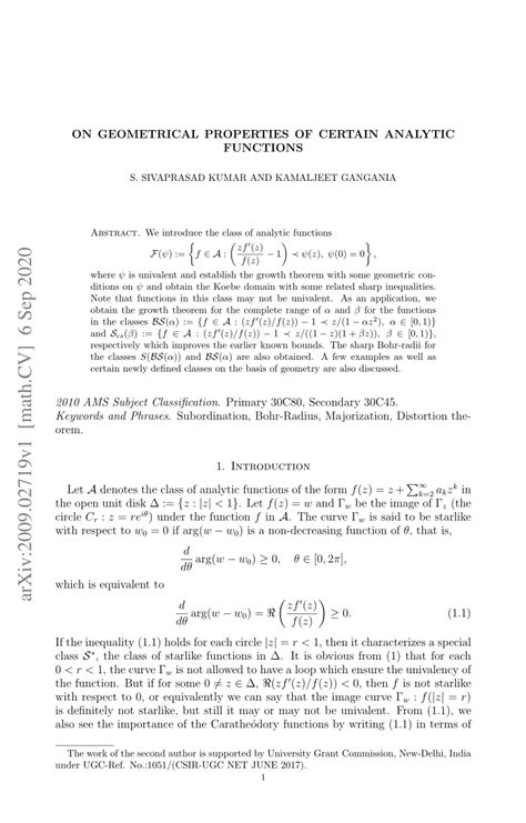 Pdf On Geometrical Properties Of Certain Analytic Functions
