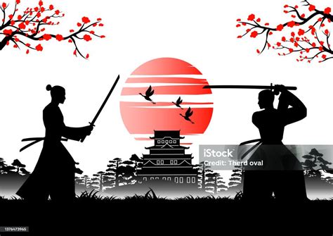 황제 성 근처의 사무라이 훈련 칼의 고대 디자인의 일본 미술 사무라이에 대한 스톡 벡터 아트 및 기타 이미지 사무라이 실루엣 무술 Istock