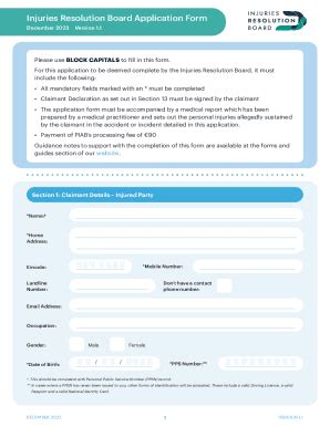 Fillable Online Injuries Resolution Board Application Form Fax Email Print PdfFiller