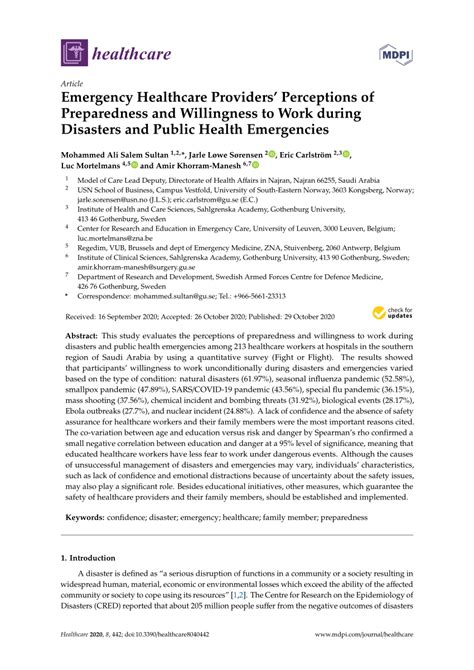 Pdf Emergency Healthcare Providers Perceptions Of Preparedness And