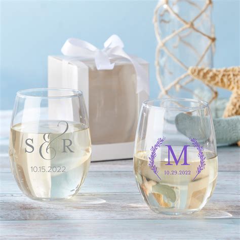 Personalized Stemless Wine Glasses 9 Oz My Wedding Favors Mwf