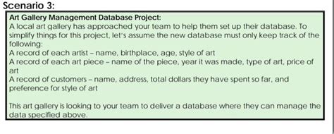 Solved Scenario Art Gallery Management Database Project Chegg
