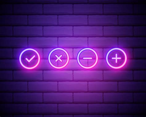 Plus Check Minus Cross Sign Neon Icon Simple Thin Line Outline