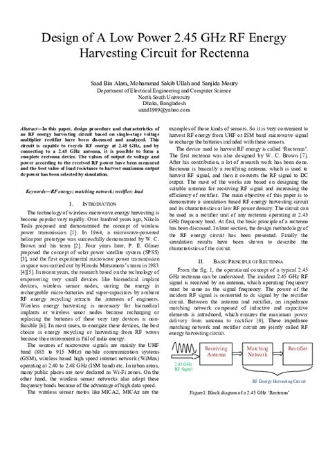 Pdf Design Of A Low Power 2 45 Ghz Rf Energy Harvesting Circuit For Rectenna