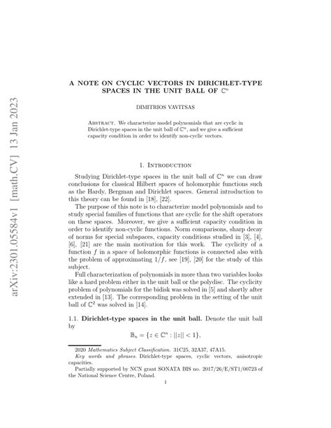 Pdf A Note On Cyclic Vectors In Dirichlet Type Spaces In The Unit