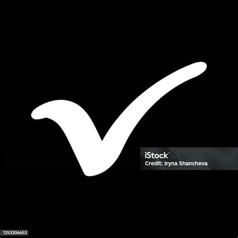 검은 색 배경에 흰색 확인 표시 아이콘 틱 완료 기호 벡터 그림입니다 고름에 대한 스톡 벡터 아트 및 기타 이미지 고름 긍정적인 감정 표현 디자인 Istock