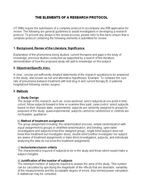 The Elements Of A Research Protocol Pdf Statistics Survey Methodology