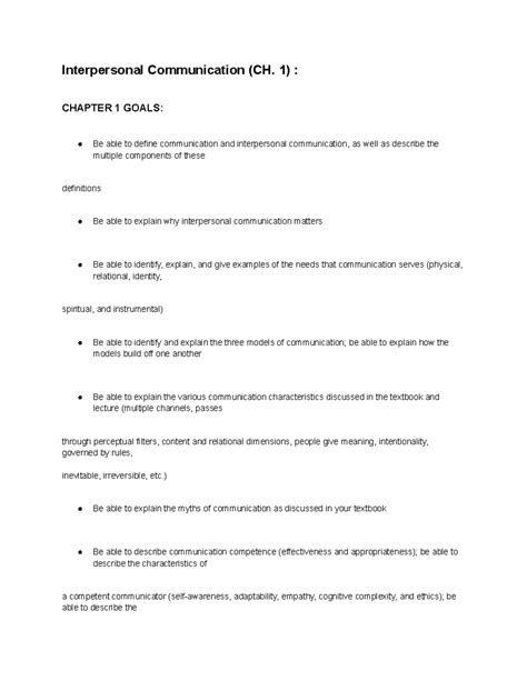 Interpersonal Communication Chapter 1 Interpersonal Communication Ch 1 Chapter 1 Goals