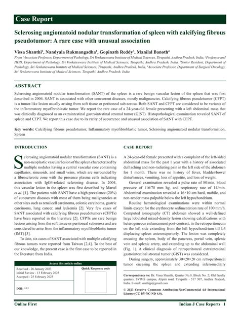 Pdf Sclerosing Angiomatoid Nodular Transformation Of Spleen With Calcifying Fibrous