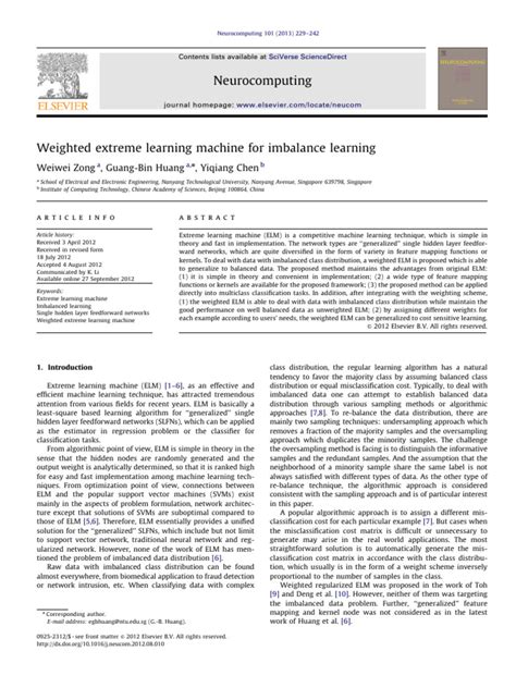 2013 Elsevier Weighted Extreme Learning Machine For Imbalance Learning