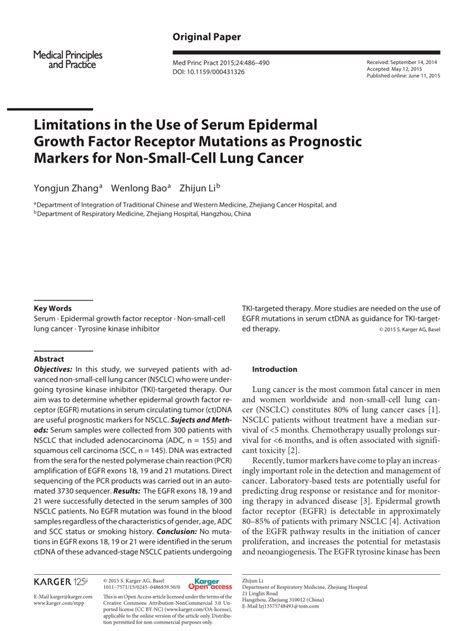 Pdf Limitations In The Use Of Serum Epidermal Growth Factor Receptor Mutations As Prognostic