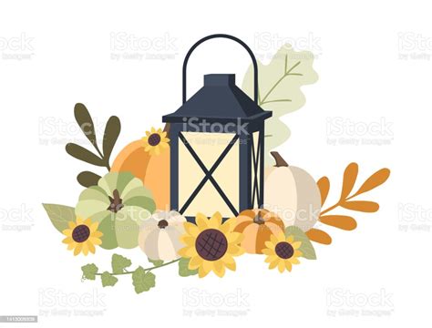 추수 축제 또는 추수 감사절을위한 가을 개념 등불 푼킨스 해바라기 및 잎 포스터 웹 배너 전단지 엽서에 대한 배경 0명에 대한
