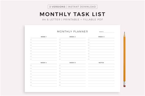 Monthly Task List Landscape Printable Graphic By MyLifePlans Creative Fabrica