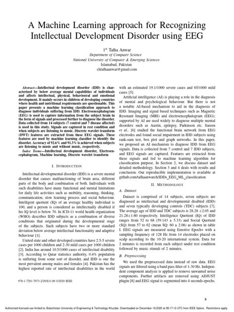 A Machine Learning Approach For Recognizing Intellectual Development Disorder Using Eeg Pdf
