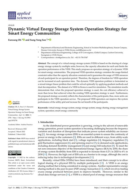 PDF Dynamic Virtual Energy Storage System Operation Strategy For Smart Energy Communities
