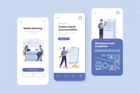 Premium Vector Illustration Set Of Mobile Banking Application Onboard Screen Template