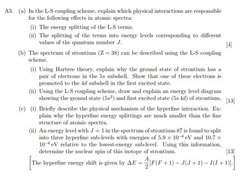 A3 A In The L S Coupling Scheme Explain Which