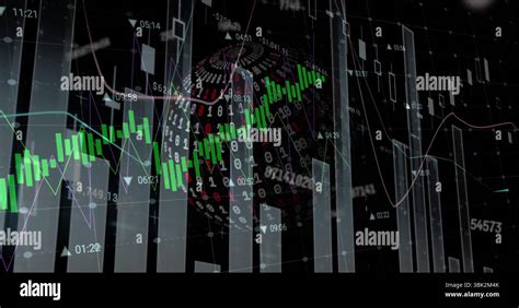 Displaying Data Visualization On Dark Grid Showing Financial Charts Numeric Labels Binary