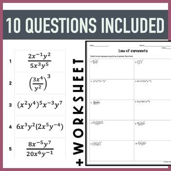 Simplifying Algebraic Expression Using The Law Of Exponents Self Checking