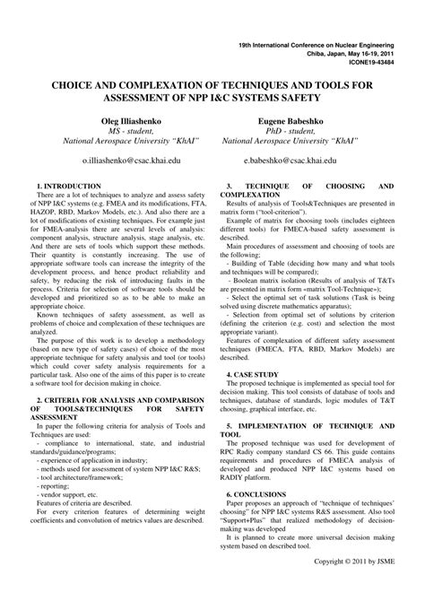 Pdf Icone19 43484 Choice And Complexation Of Techniques And Tools For Assessment Of Npp Iandc