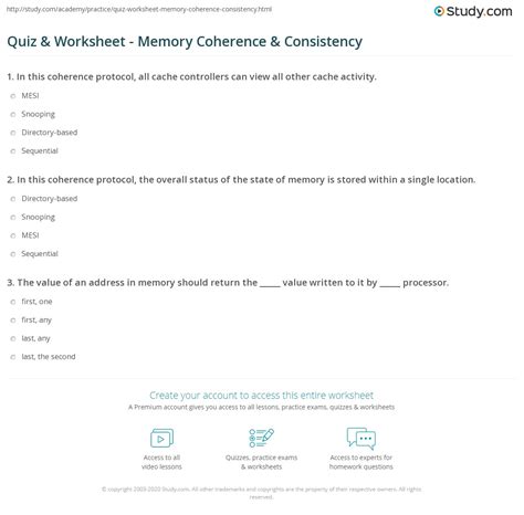 quiz and worksheet memory coherence and consistency