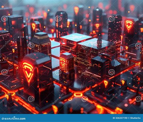 A Futuristic Cityscape With Glowing Firewalls And Shields Representing Advanced Cybersecurity