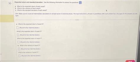 Solved Expected Return And Standard Deviation Use Tho