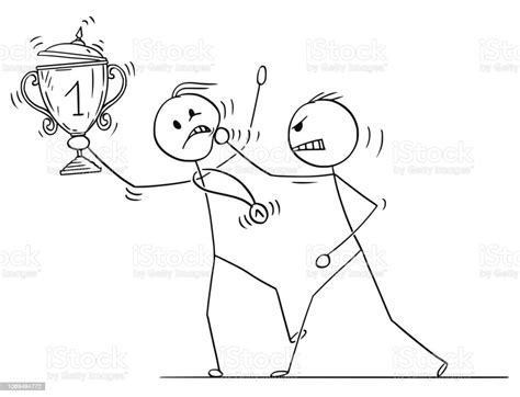 남자 또는 컵 트로피와 메달 우승자를 공격 하는 사업가의 만화 1위에 대한 스톡 벡터 아트 및 기타 이미지 1위 Championship 개념 Istock