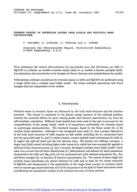 Pdf Subband States In Inversion Layers From Single And Multiple Band